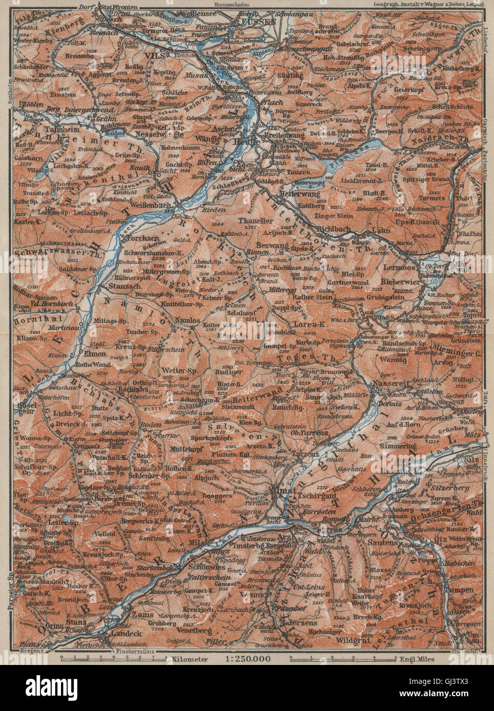 LECHQUELLENGEBIRGE range. Reutte Imst Füssen Lechtal Oberinntal karte ...