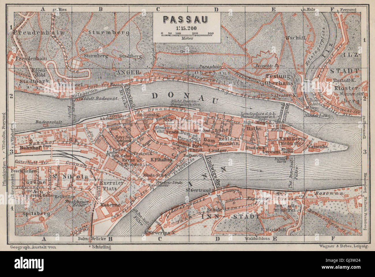 PASSAU town city plan stadtplan. Inn Donau/Danube. Germany Deutschland ...
