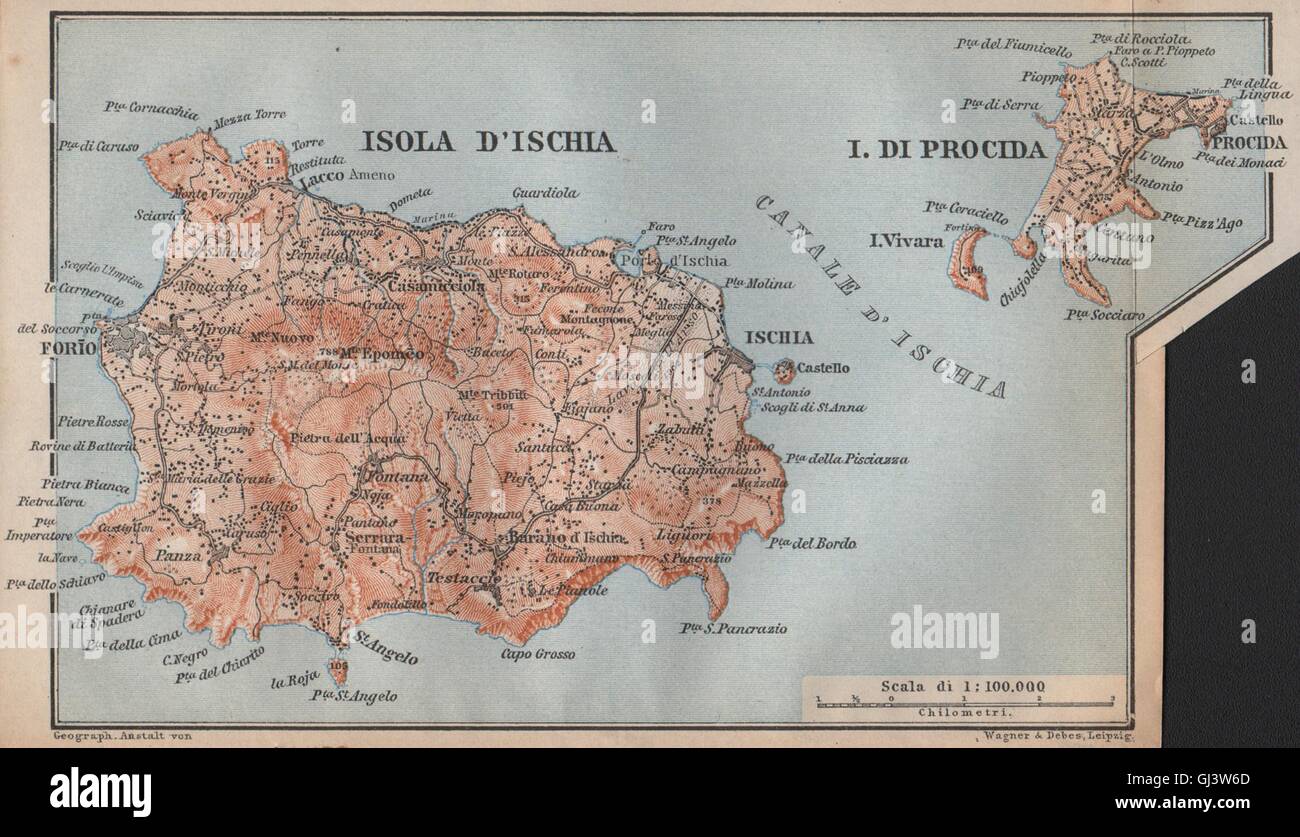 Isola d'ISCHIA & PROCIDA islands. Forio. Italy mappa. BAEDEKER, 1896 ...
