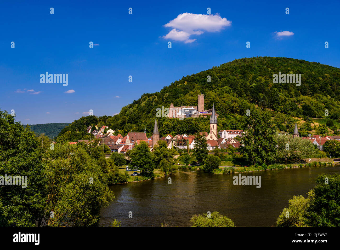 River franconian saale and castle ruin scherenburg hi-res stock ...