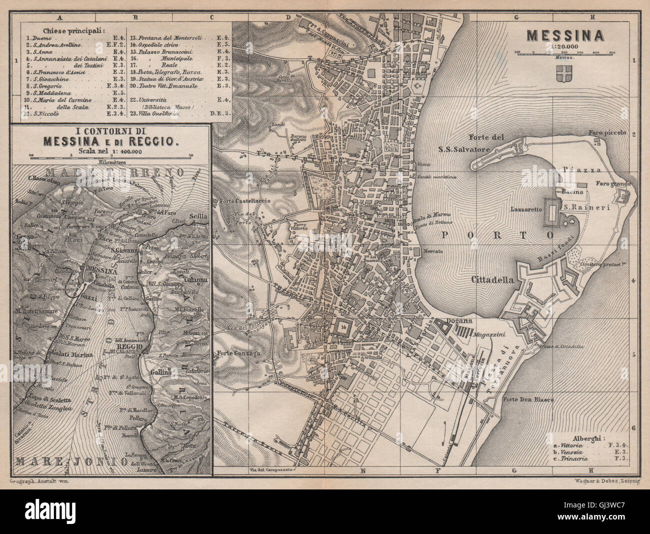 MESSINA town city plan piano urbanistico & environs. Italy mappa, 1896 ...