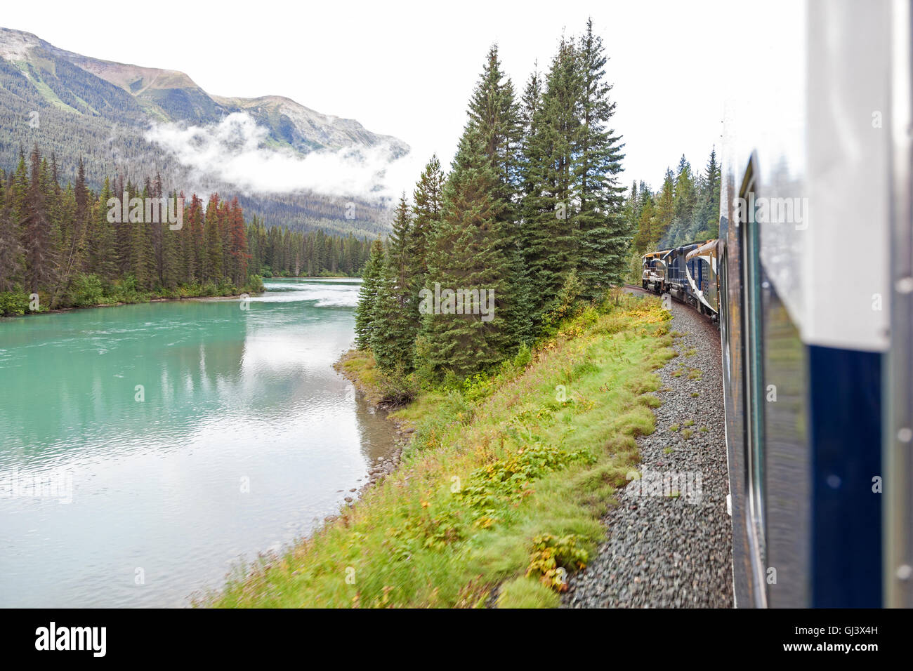 A view of the Thompson River from on-board the Rocky Mountaineer train ...