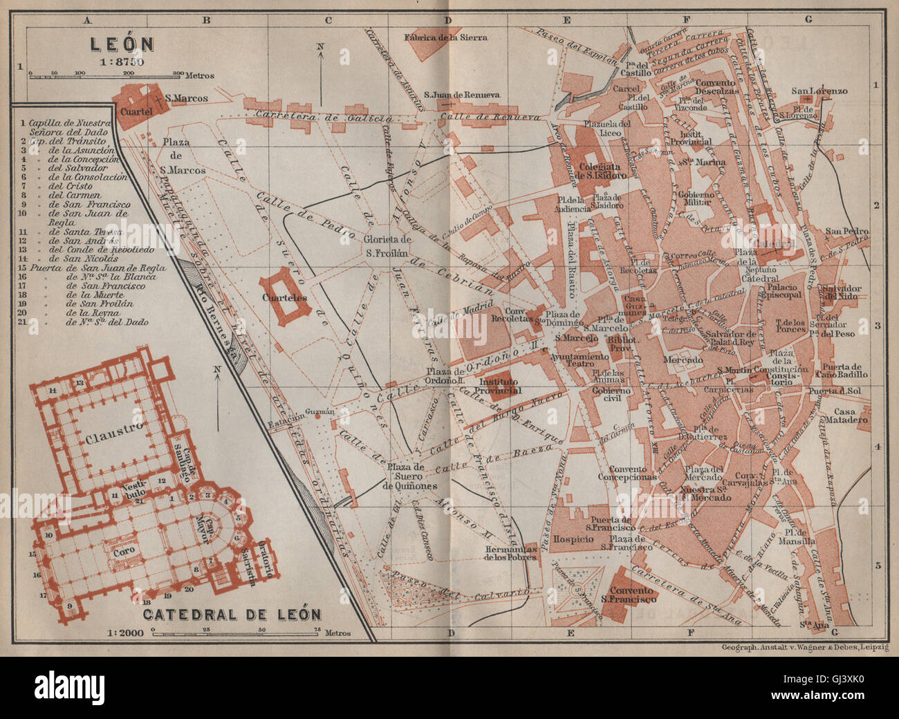 LEON LEÓN town city plan. Cathedral Catedral floor plan. Spain España ...