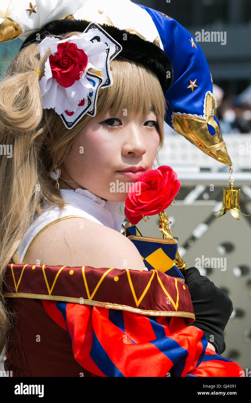 Tokyo, Japan. 12th August, 2016. A cosplayer poses for a photograph ...