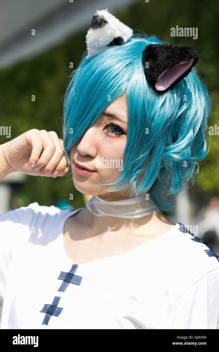 Tokyo, Japan. 12th August, 2016. A cosplayer poses for a photograph ...