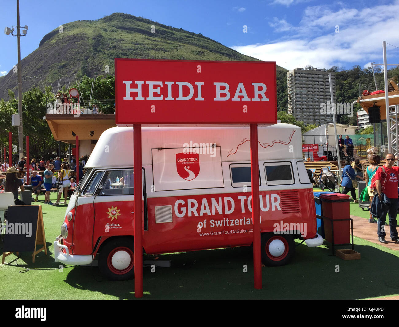 Rio de Janeiro, Brazil. 11th Aug, 2016. A sign promotes the mobile ...