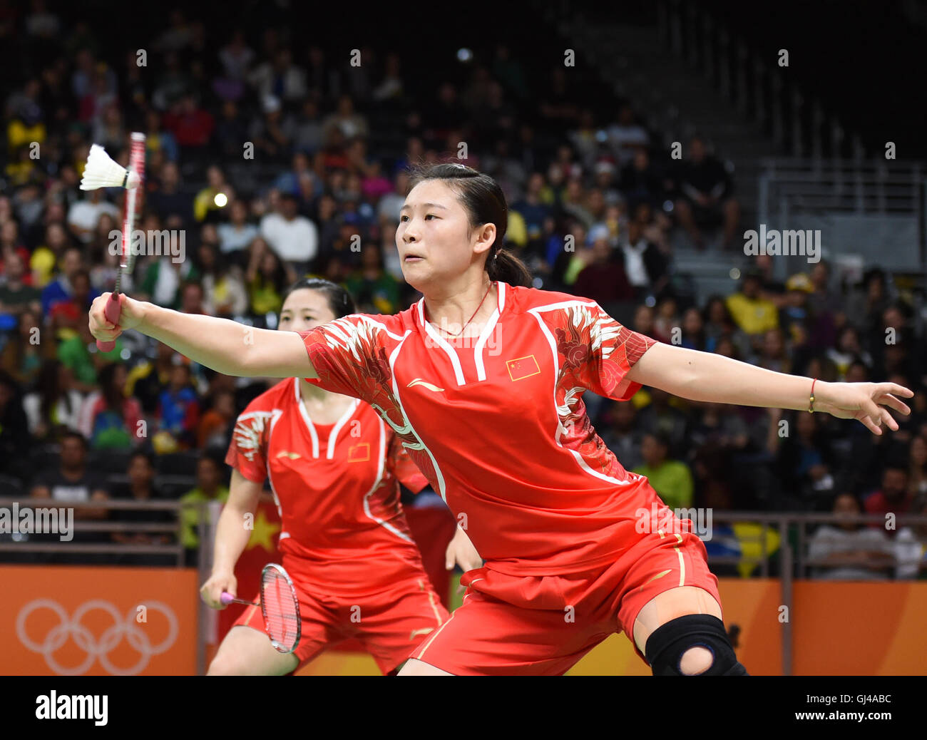 Rio De Janeiro, Brazil. 12th Aug, 2016. China's Luo Ying and Luo Yu compete against South Korea ...