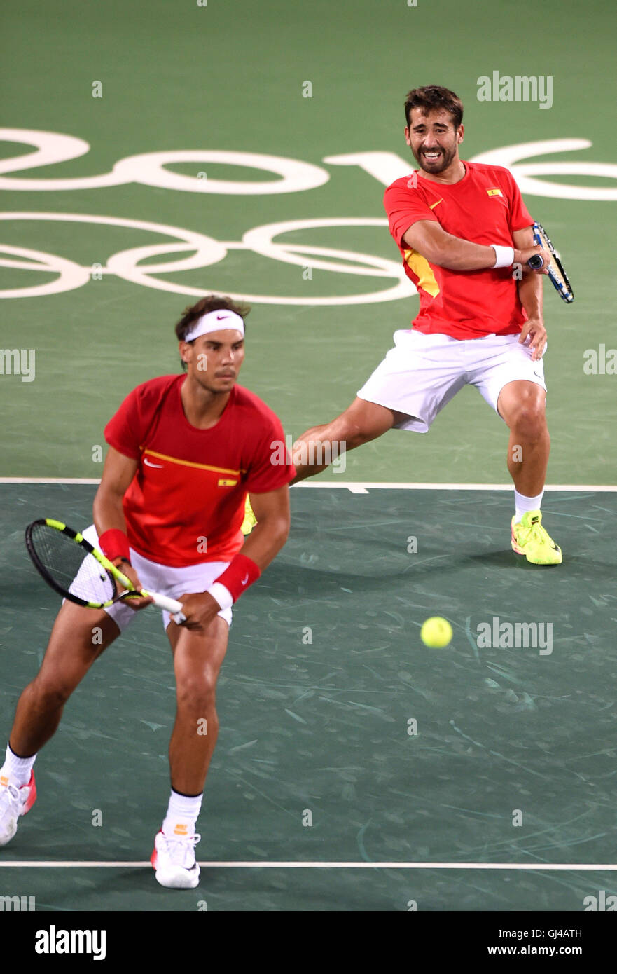 Rio De Janeiro, Brazil. 12th Aug, 2016. Rafael Nadal (L) and Marc Lopez ...