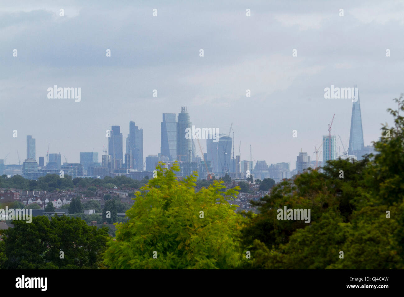 London, UK. 13th Aug, 2016. London Eye and city skyline seen from a ...