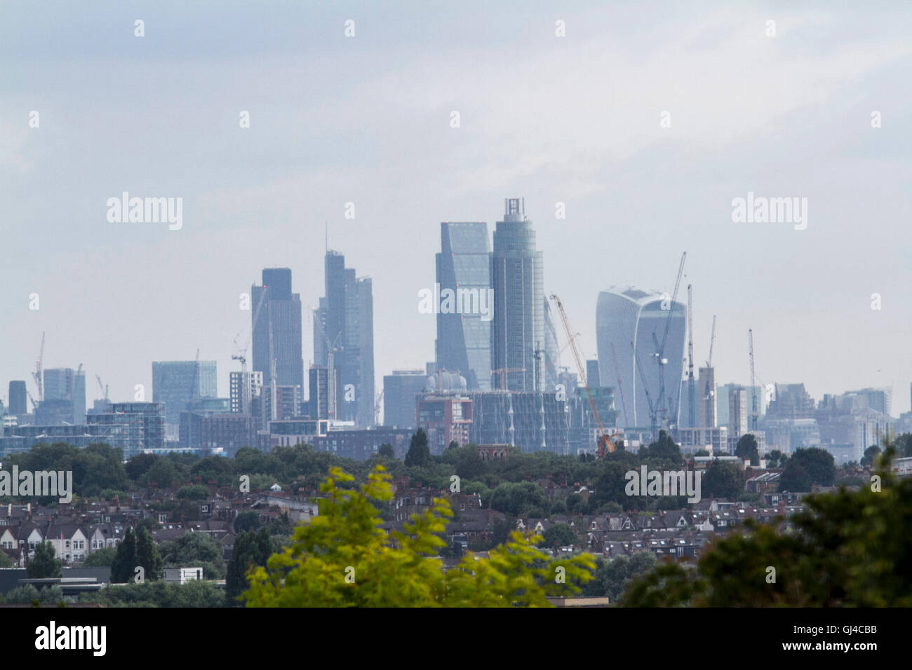 London, UK. 13th Aug, 2016. London Eye and city skyline seen from a ...
