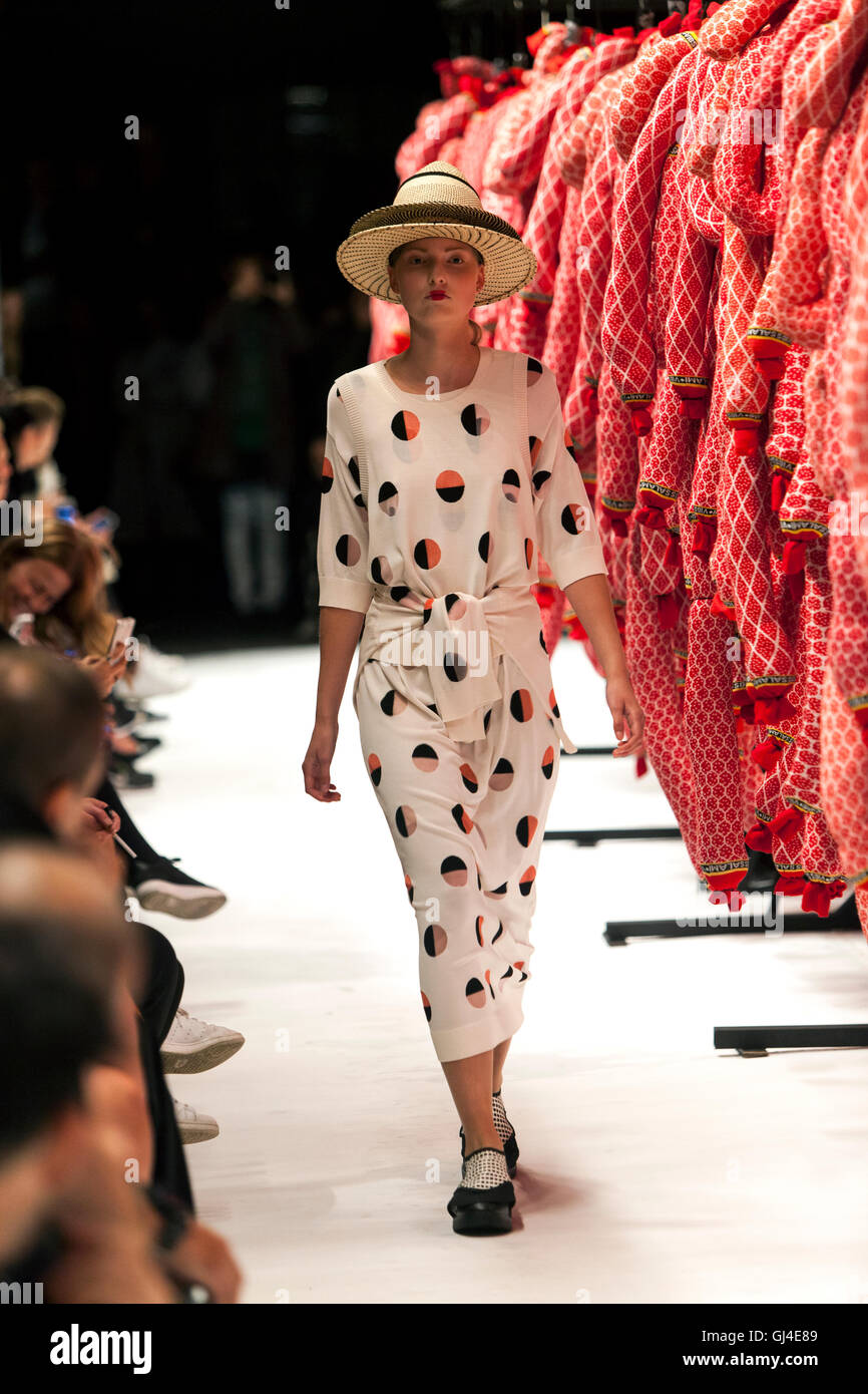 COPENHAGEN, DENMARK – AUGUST 10, 2016: A model walks the runway at the ...