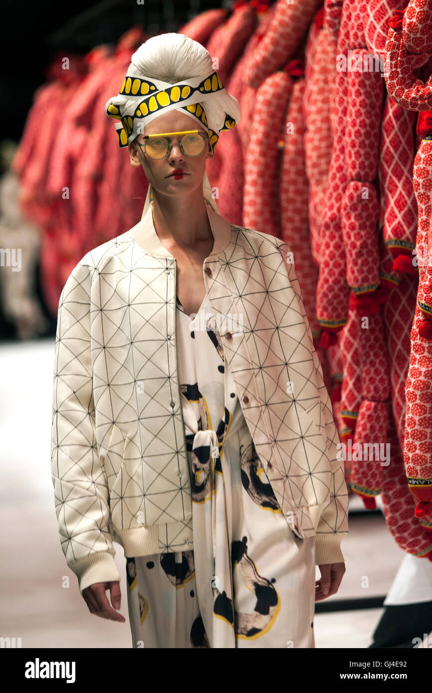 COPENHAGEN, DENMARK – AUGUST 10, 2016: A model walks the runway at the ...