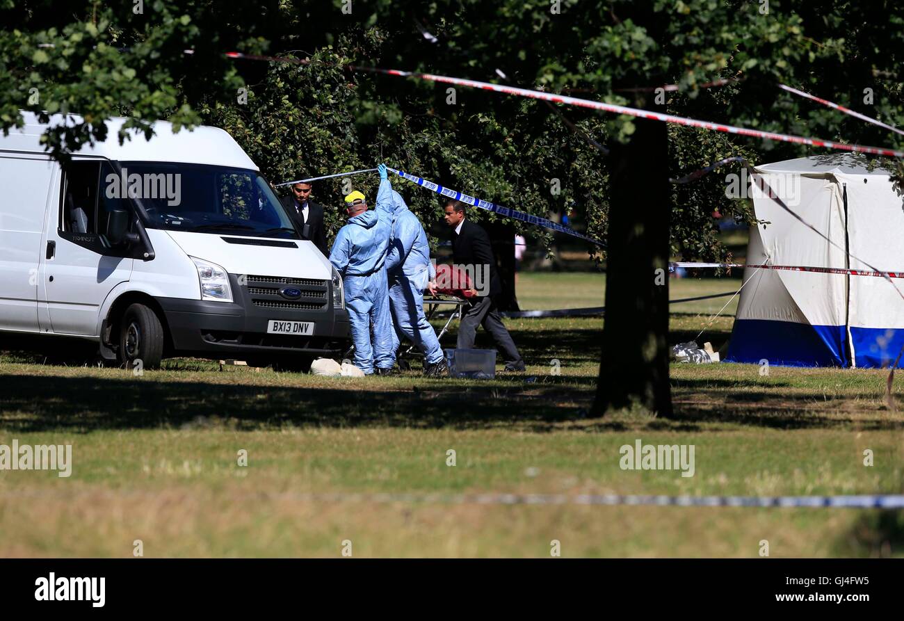 A body is removed from a police tent in Hyde Park, London, after a body ...