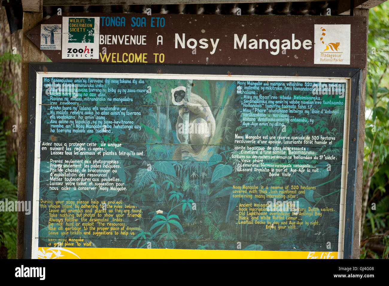 Sign for Nosy Mangabe National Park Madagascar Stock Photo - Alamy