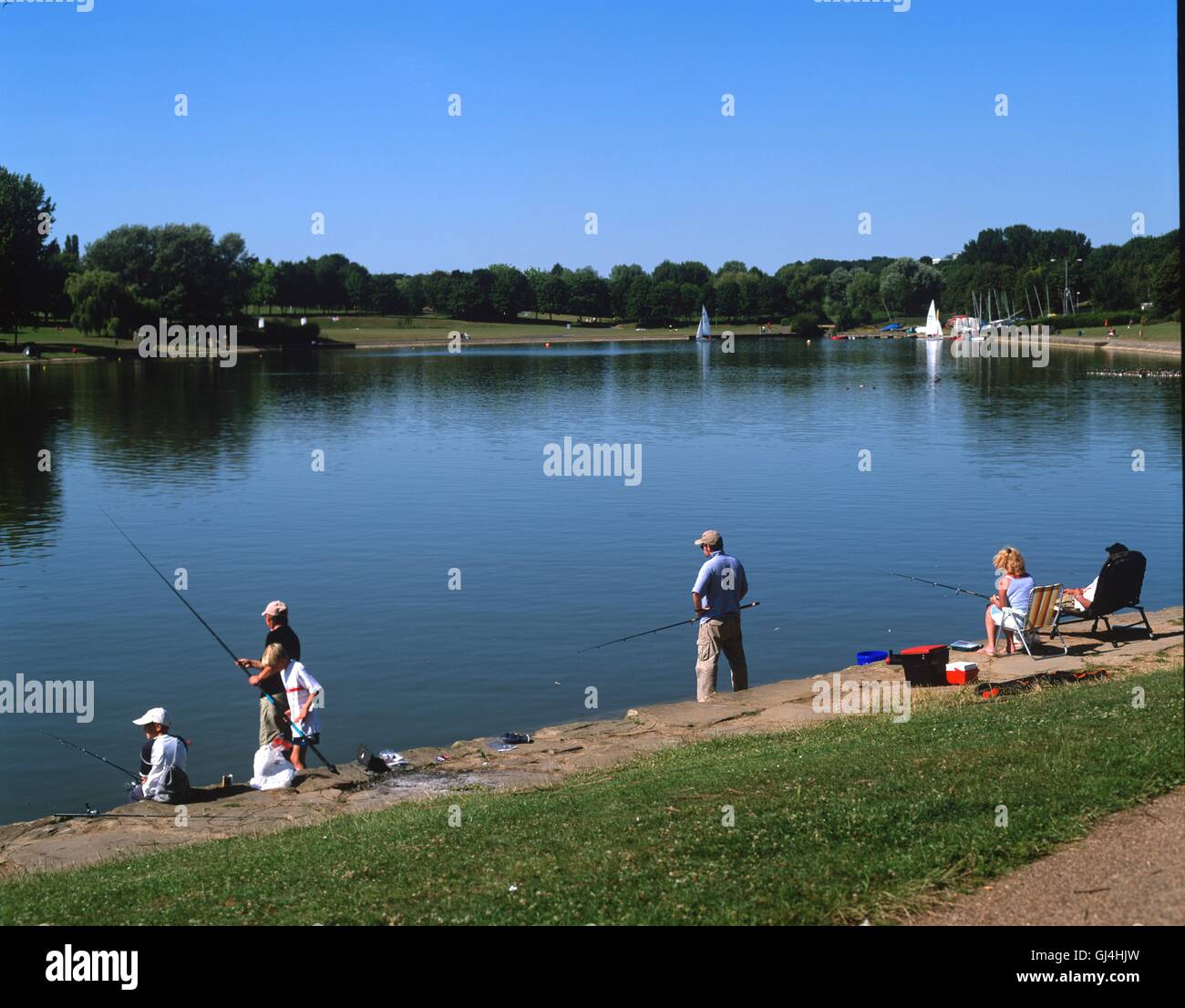 England, London, Wembley, Welsh Harp/Brent Resevoir, fishing Stock ...
