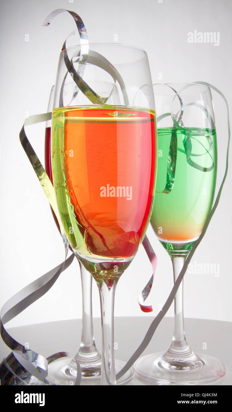 Colorful drinks with streamers Stock Photo - Alamy