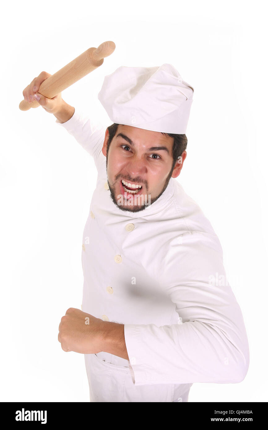 Mad chef with rolling pin Stock Photo - Alamy
