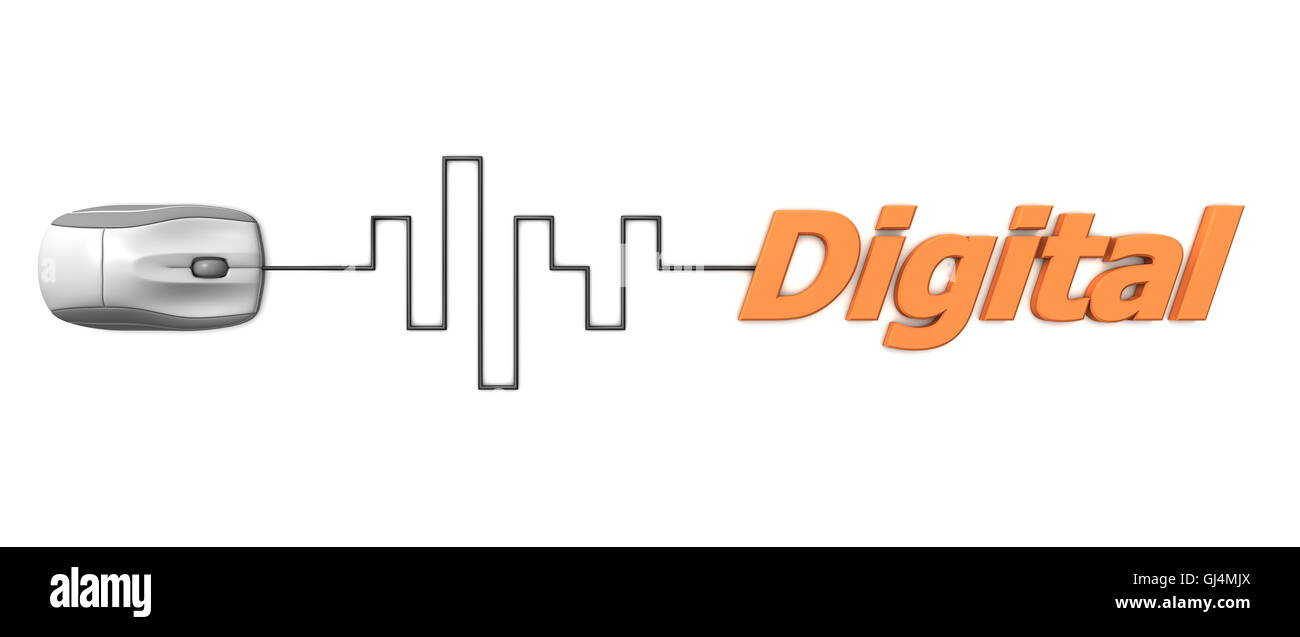 Orange Word Digital with Grey Mouse - Digital Cable Stock Photo - Alamy