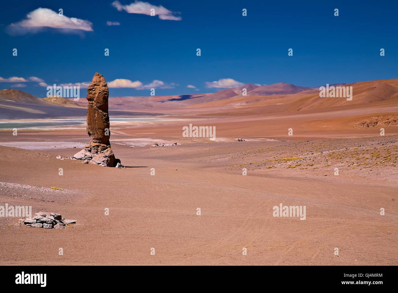 geological monolith close to Salar Aguas Calientes, desert Atacama ...