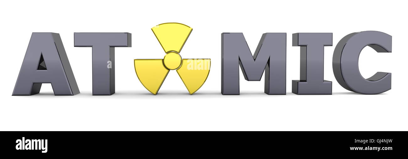 Black Word Atomic - Yellow Nuclear Symbol Stock Photo - Alamy