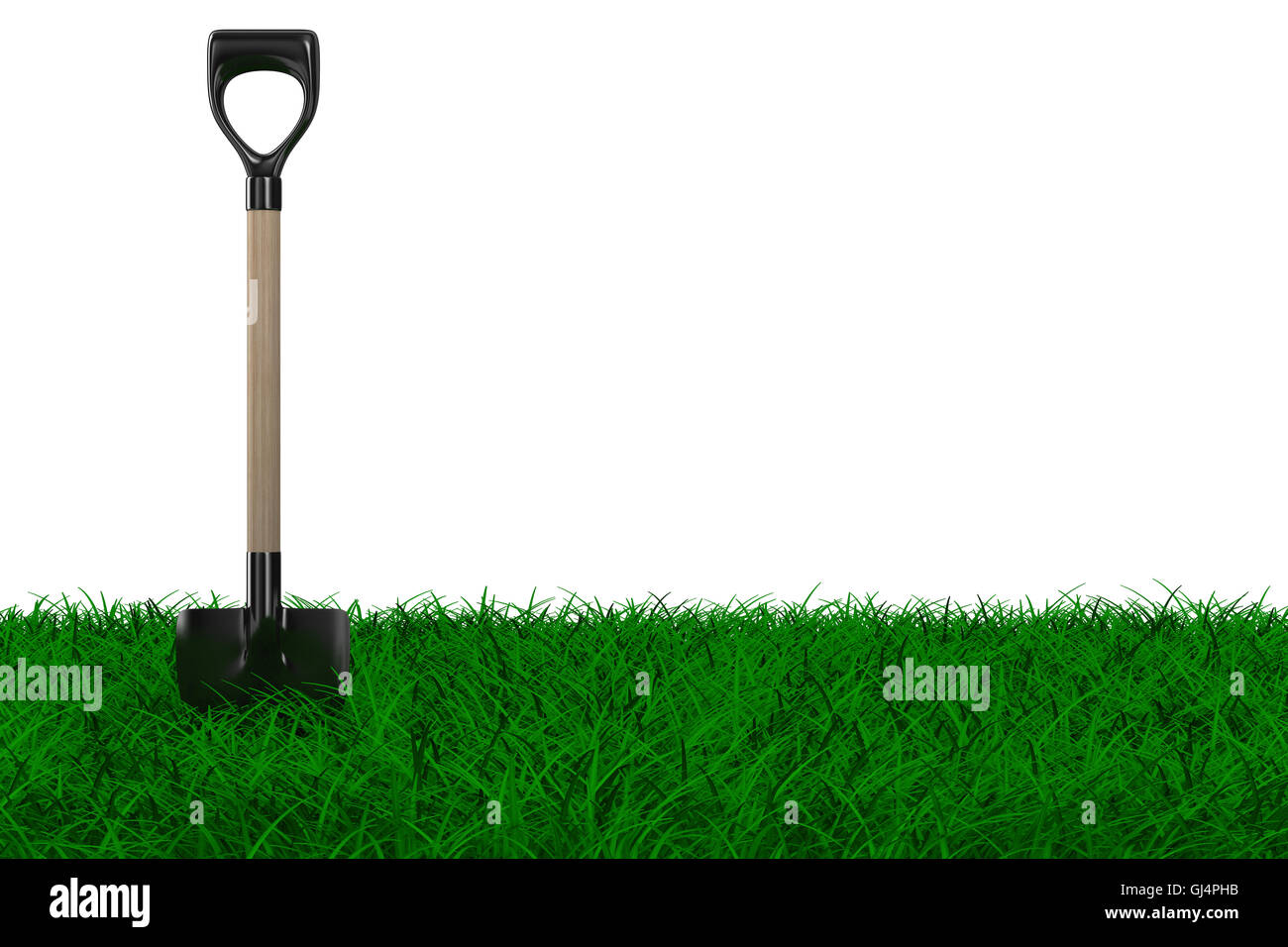 Shovel on grass. garden tool. Isolated 3D image Stock Photo - Alamy