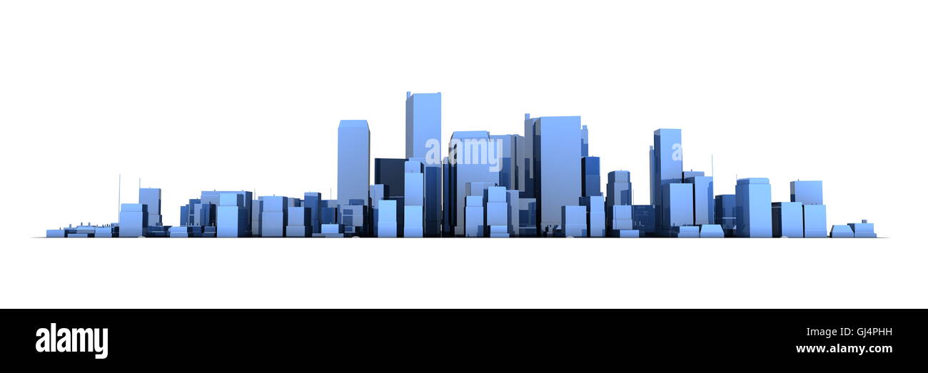 Wide Cityscape Model 3D - Shiny Blue City White Background Stock Photo ...