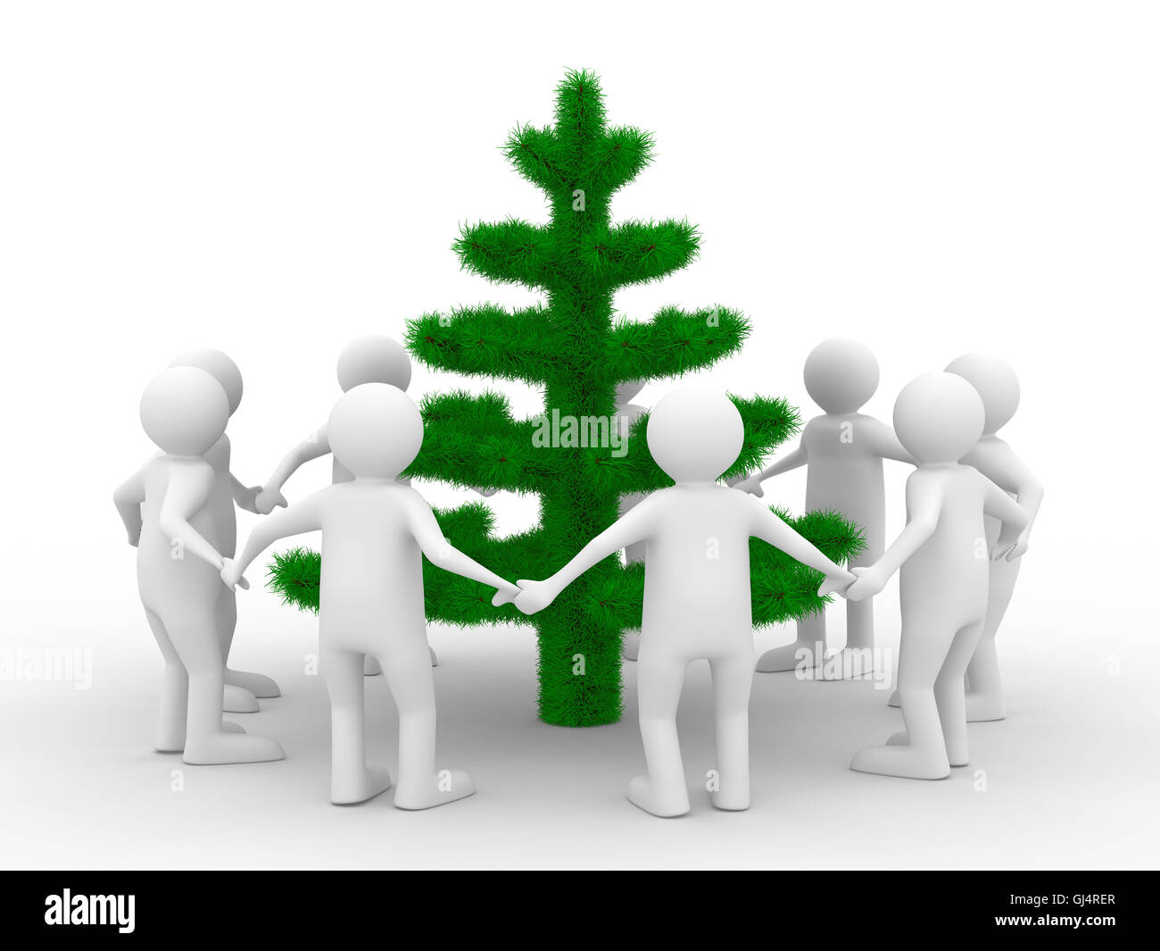 Group people around christmas tree. Isolated 3d image Stock Photo - Alamy