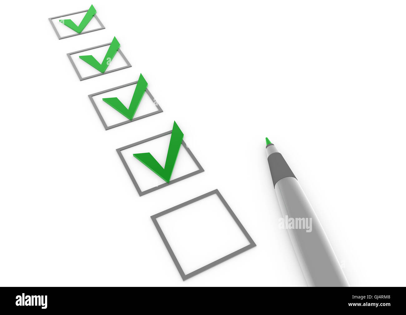3d green gray check box pen Stock Photo - Alamy
