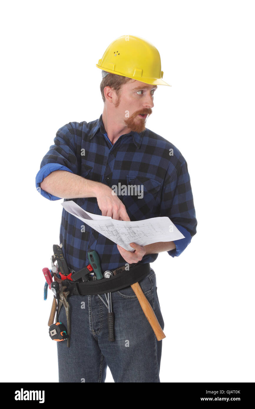 construction worker pointing on architectural plans Stock Photo - Alamy