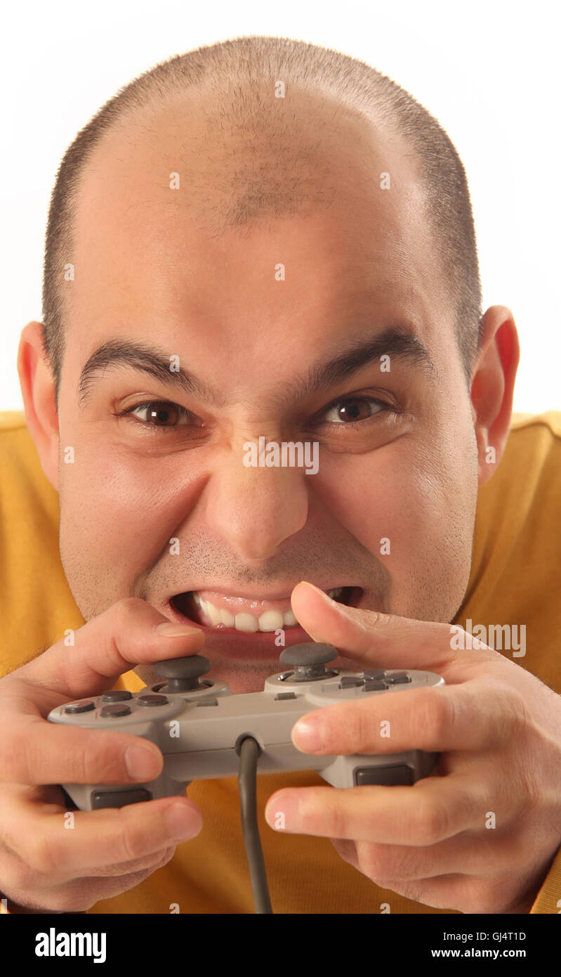 guy playing video game console controller Stock Photo - Alamy