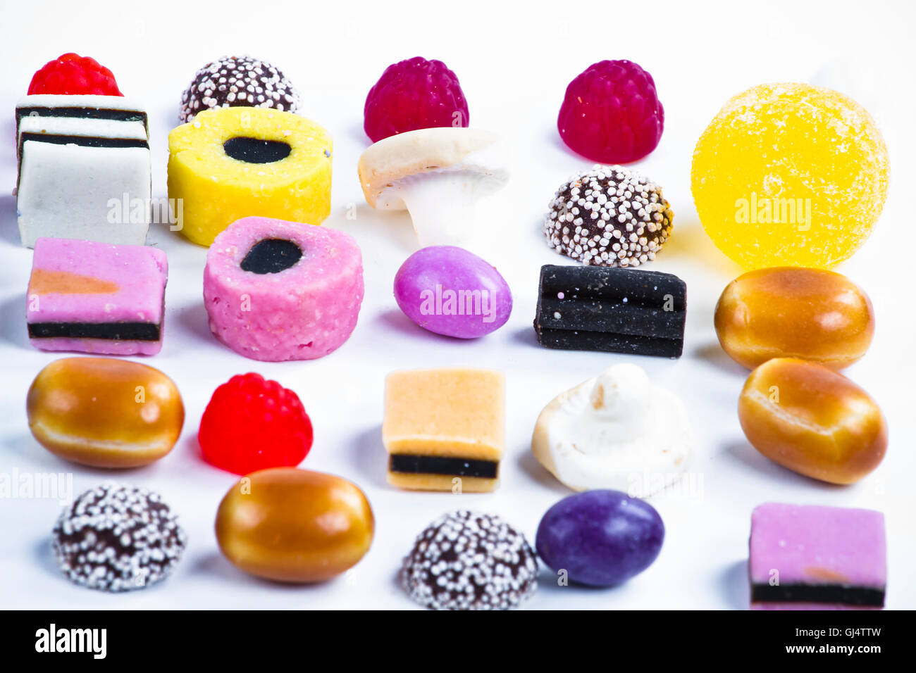 Many candy on white background.Fruit snacks Stock Photo - Alamy