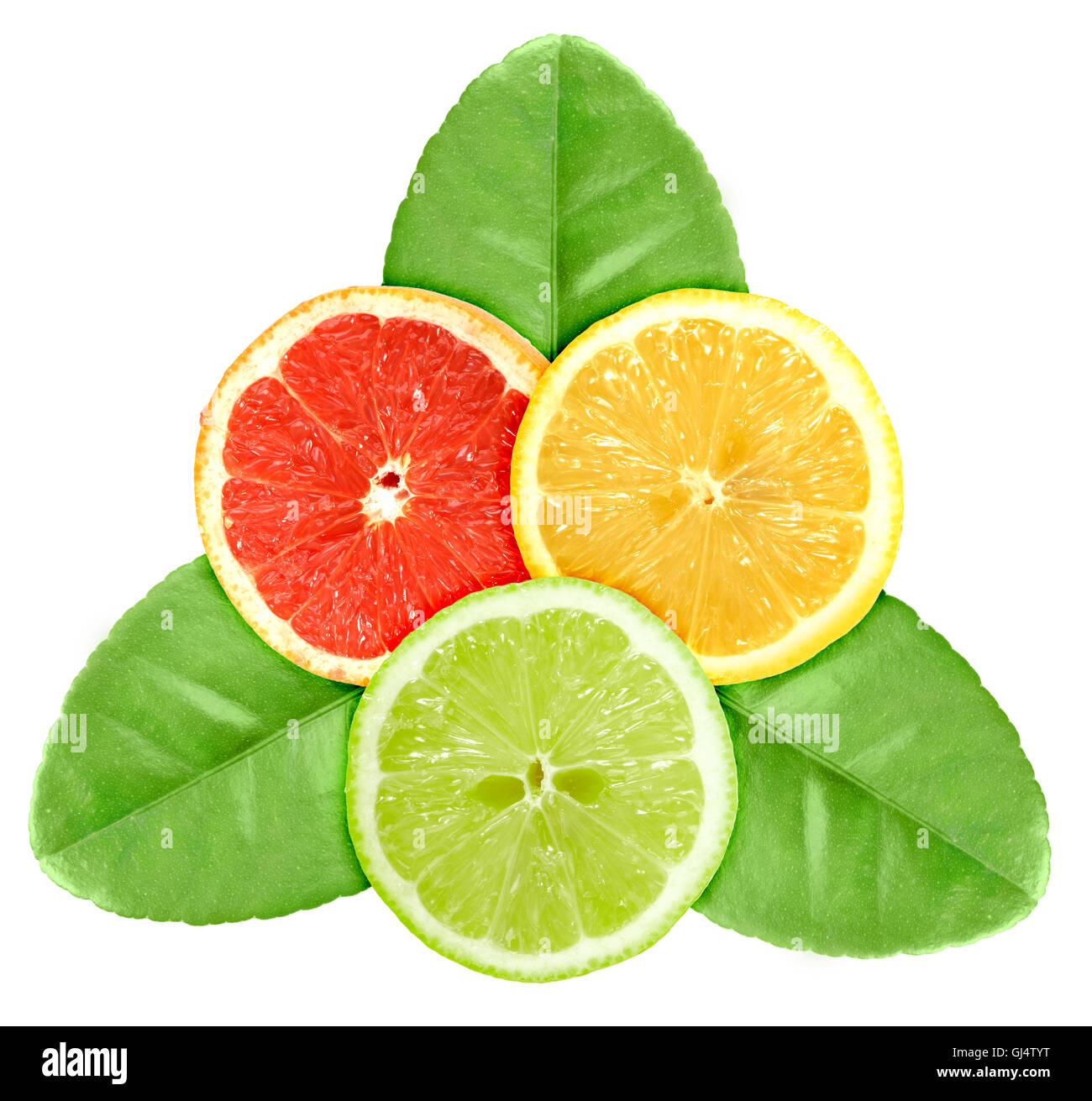 Set of three cross a citrus fruits on green leaf Stock Photo - Alamy