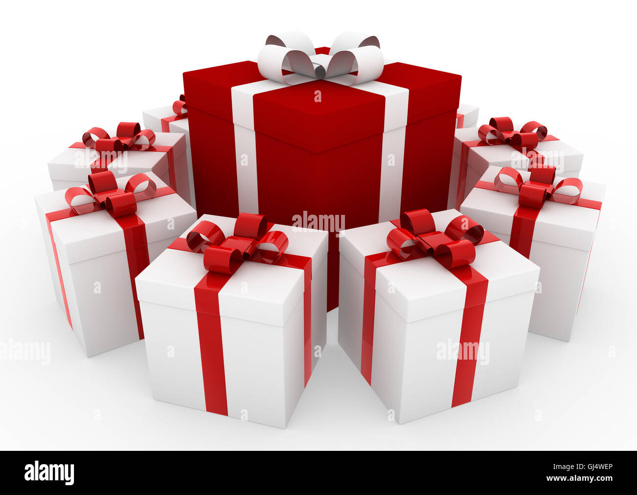 3d red white gift box circle Stock Photo - Alamy