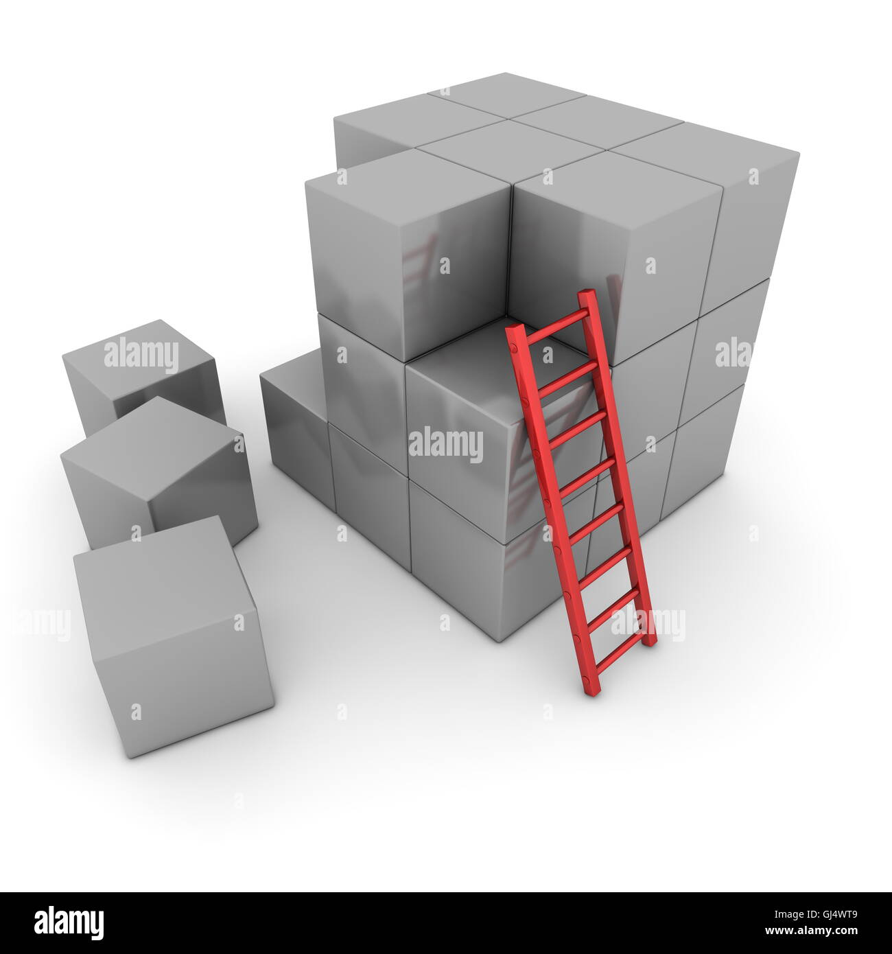 Big Grey Cube Of Blocks - Red Ladder Leant Stock Photo - Alamy