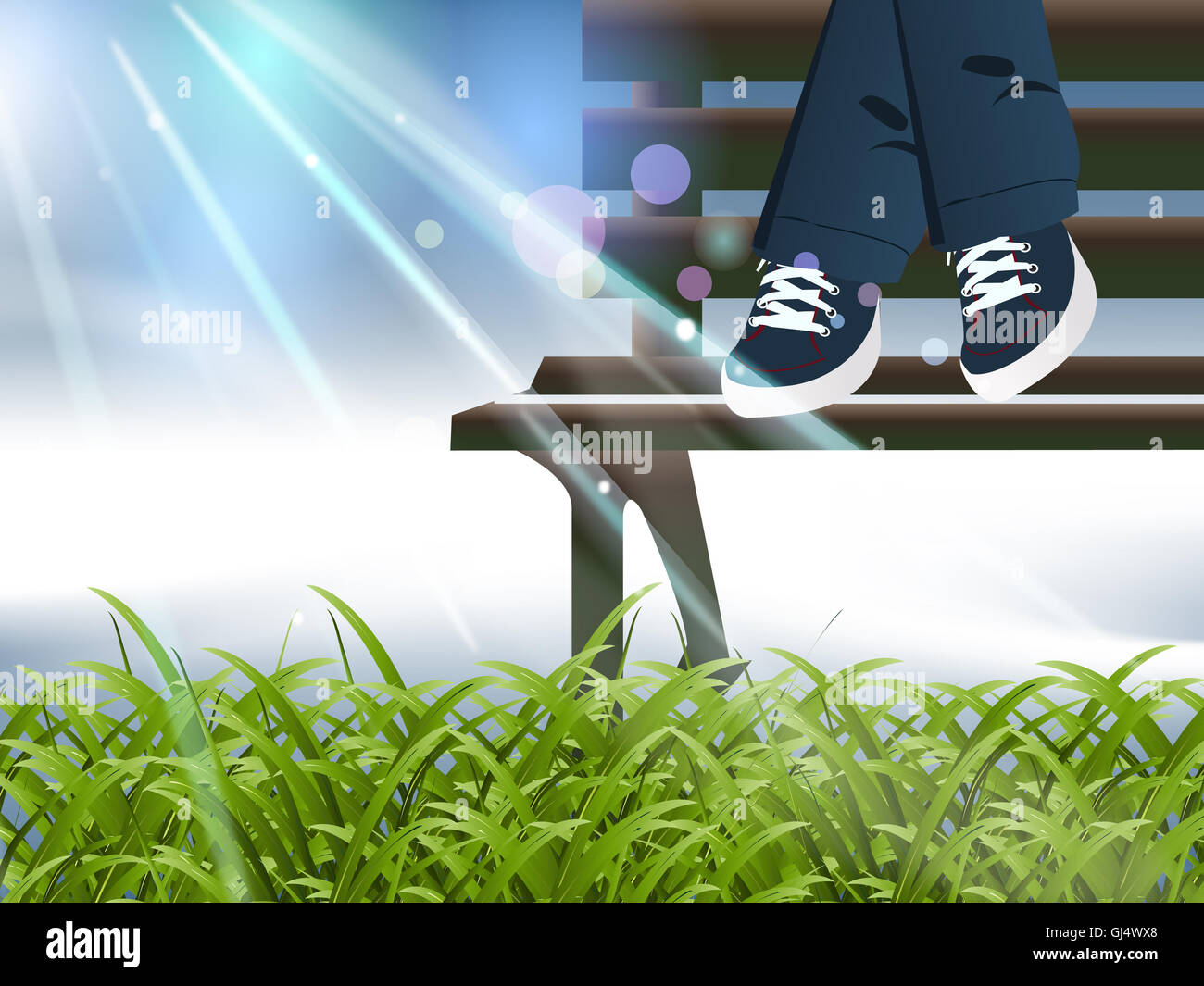 child sitting on a bench Stock Photo - Alamy