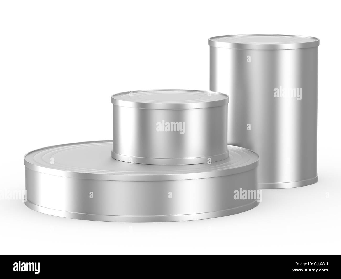 Three cans on white background. Isolated 3D image Stock Photo - Alamy