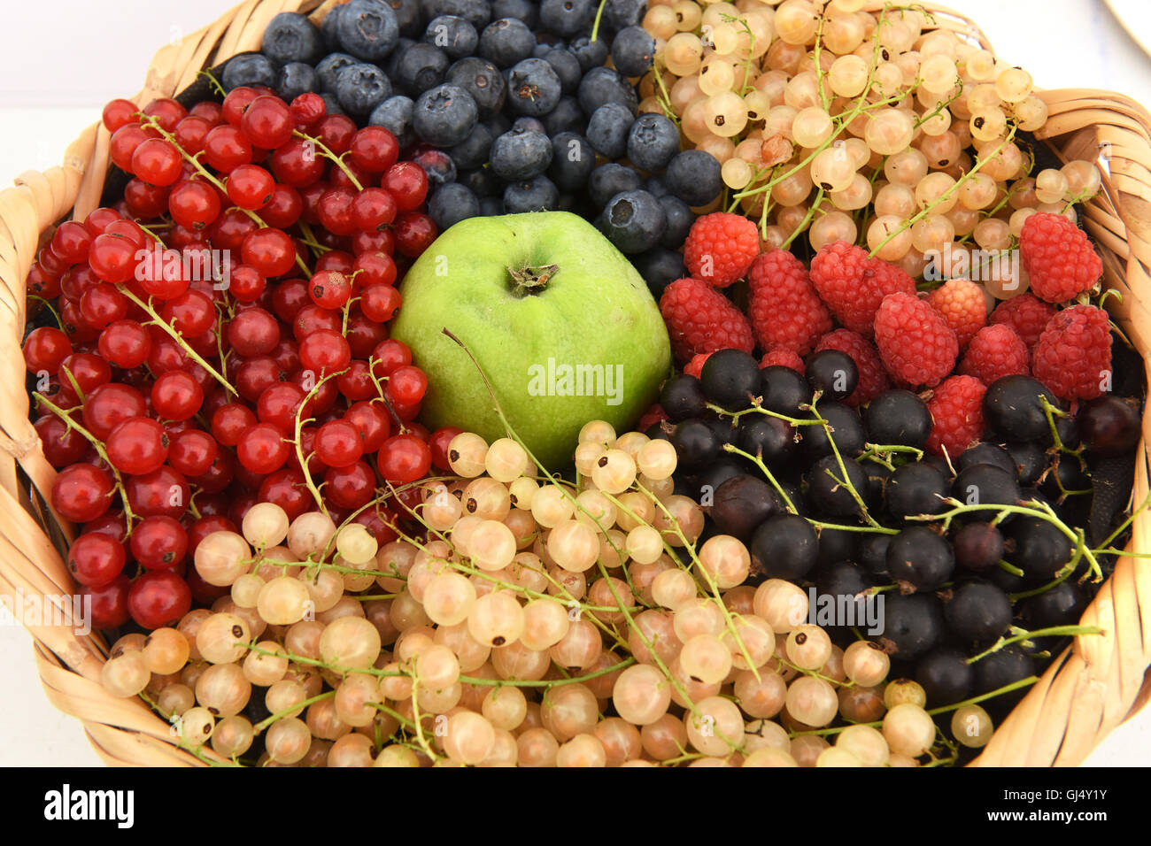 Basket of British fruit fruits for healthy eating diet Stock Photo - Alamy