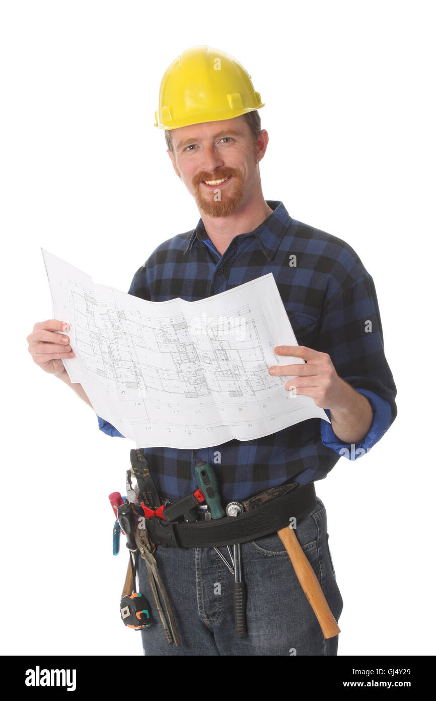 construction worker with architectural plans Stock Photo - Alamy