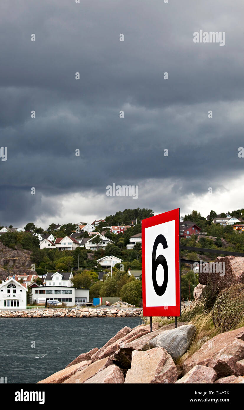 number six sign on a harbour entrance Stock Photo - Alamy