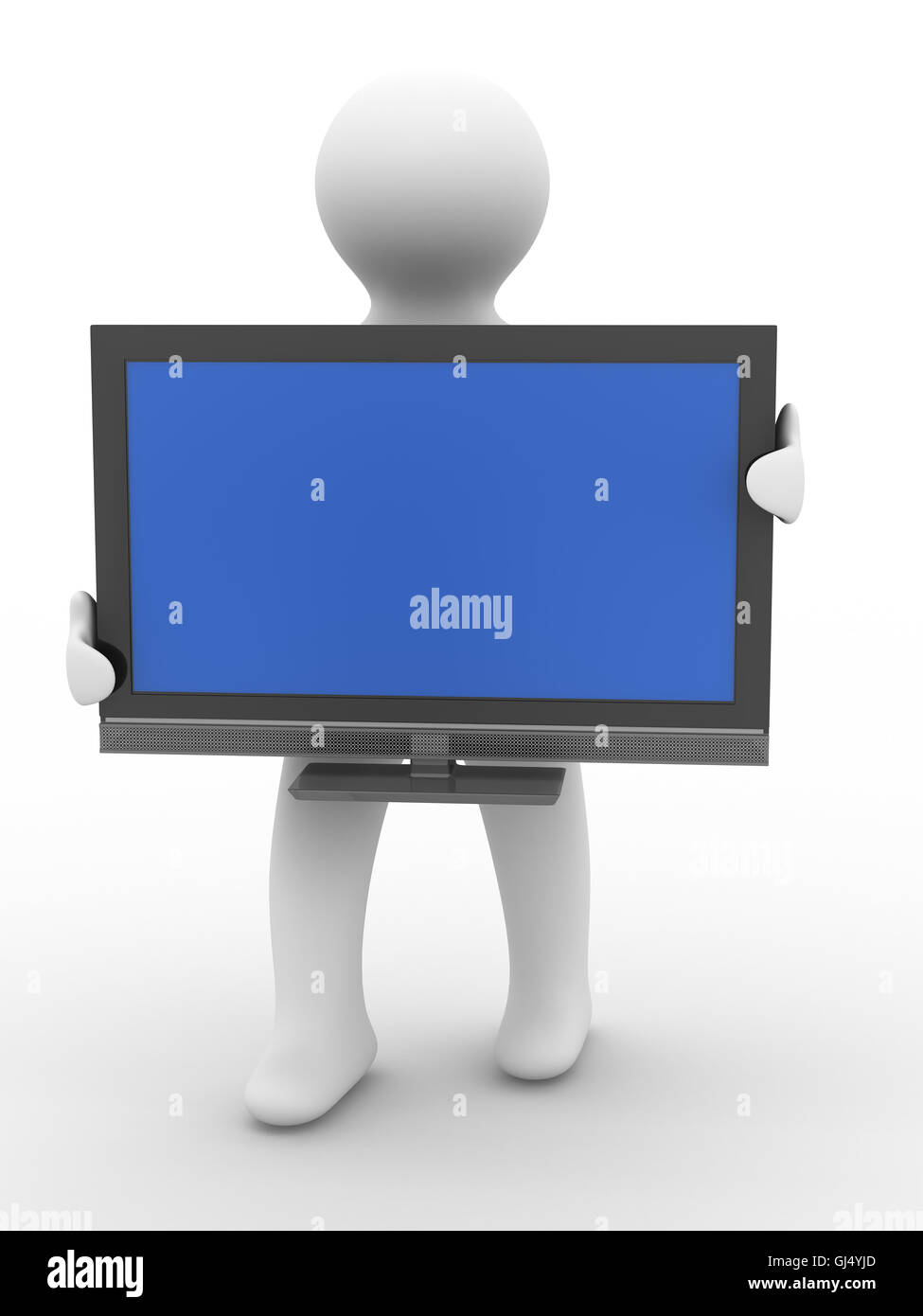 TV and man on white background. Isolated 3D image Stock Photo - Alamy