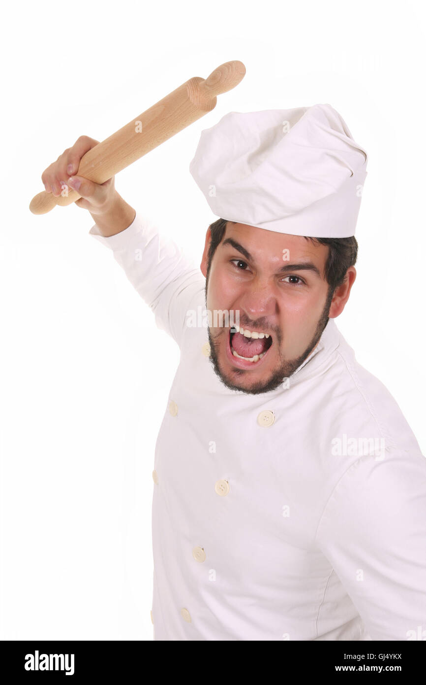 Mad chef with rolling pin Stock Photo - Alamy