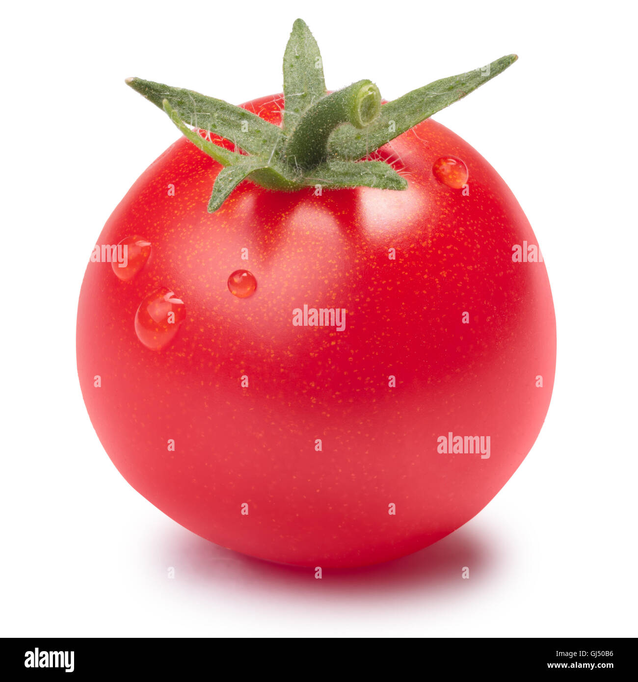 Single cherry tomato (Tiny Tom) with sepal. Clipping path, shadow ...