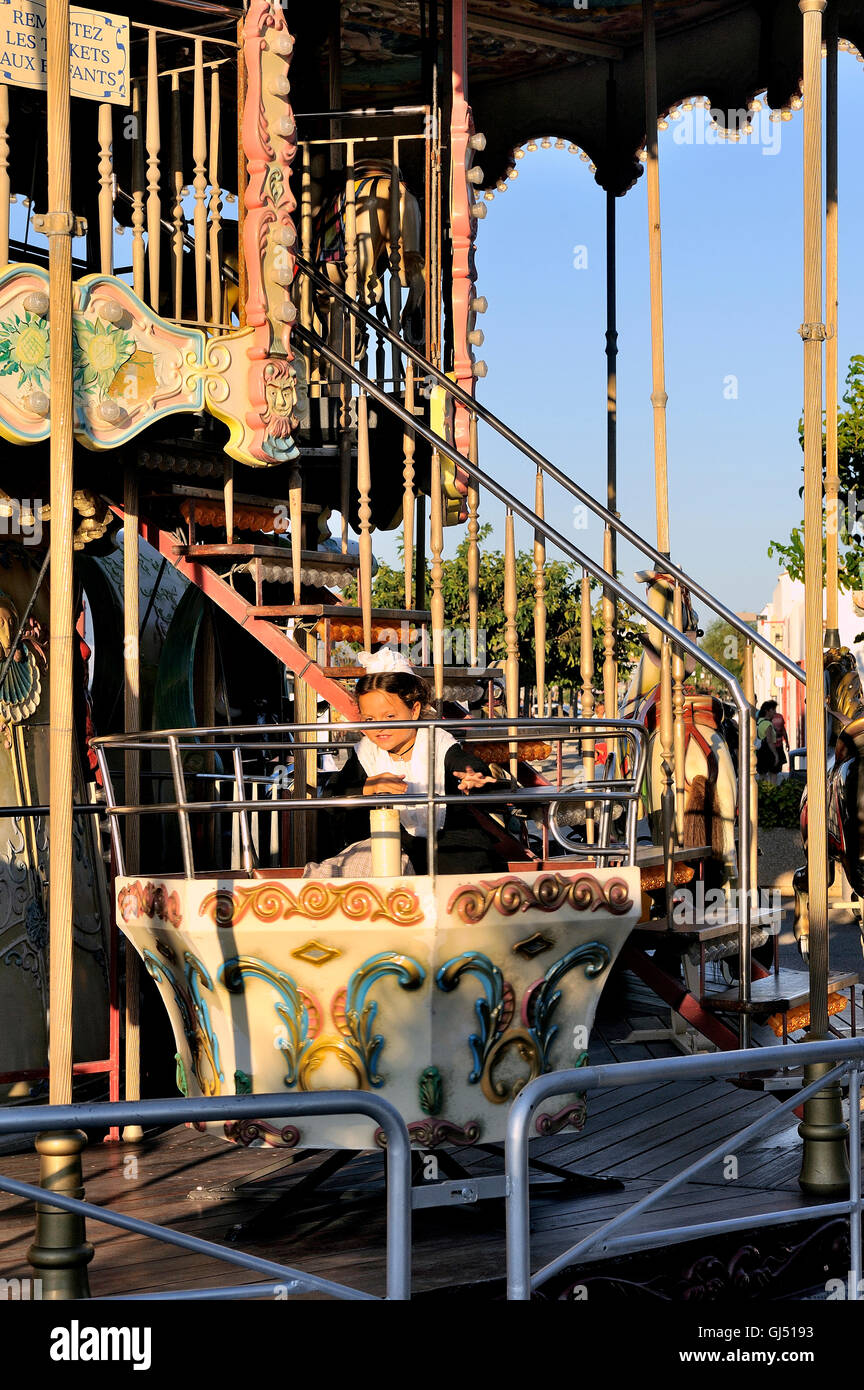 carousel with wooden horses decoration typical Camargue Saintes-Maries ...