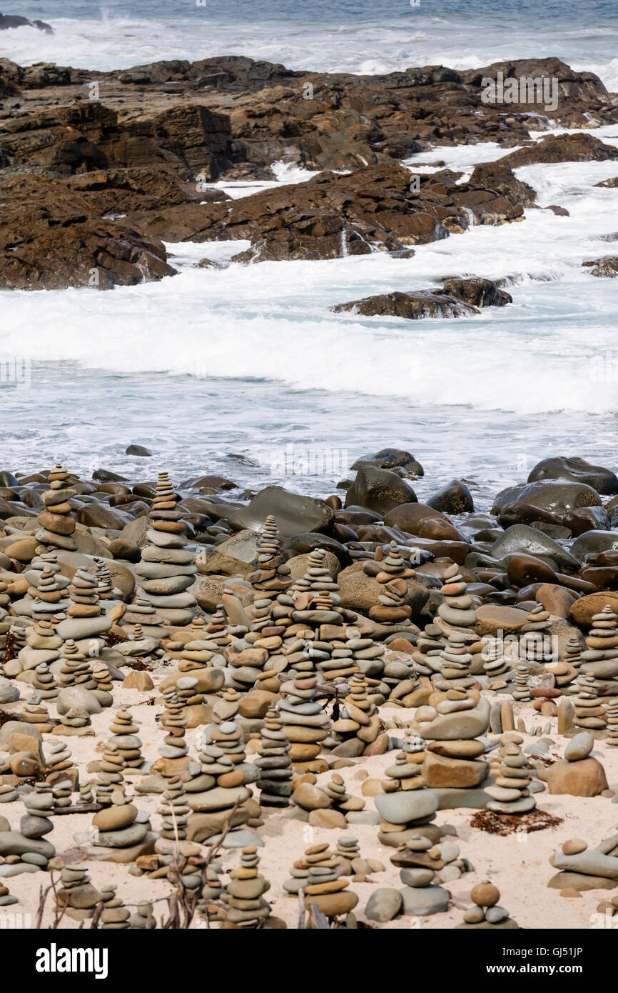 Rock stacking at Carisbrook Creek along the Great Ocean Road Stock ...