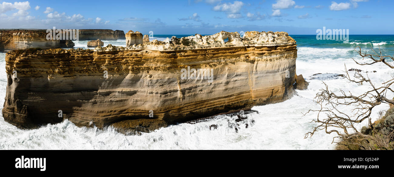 Panoramic view of The Razorback rock formation at Port Campbell ...