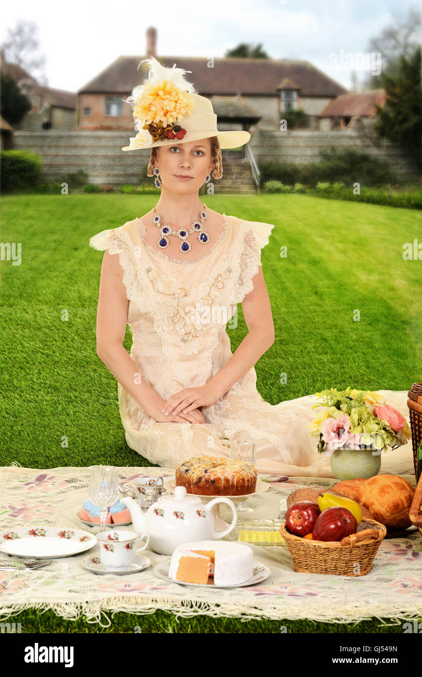 vintage Edwardian woman at picnic Stock Photo - Alamy