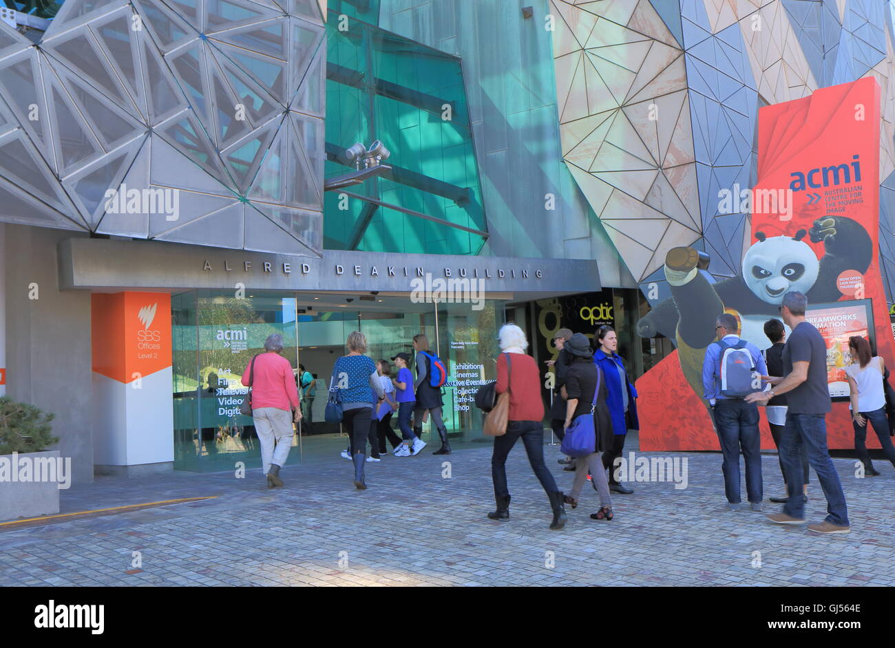 People visit ACMI building in Federation Square Melbourne Australia ...