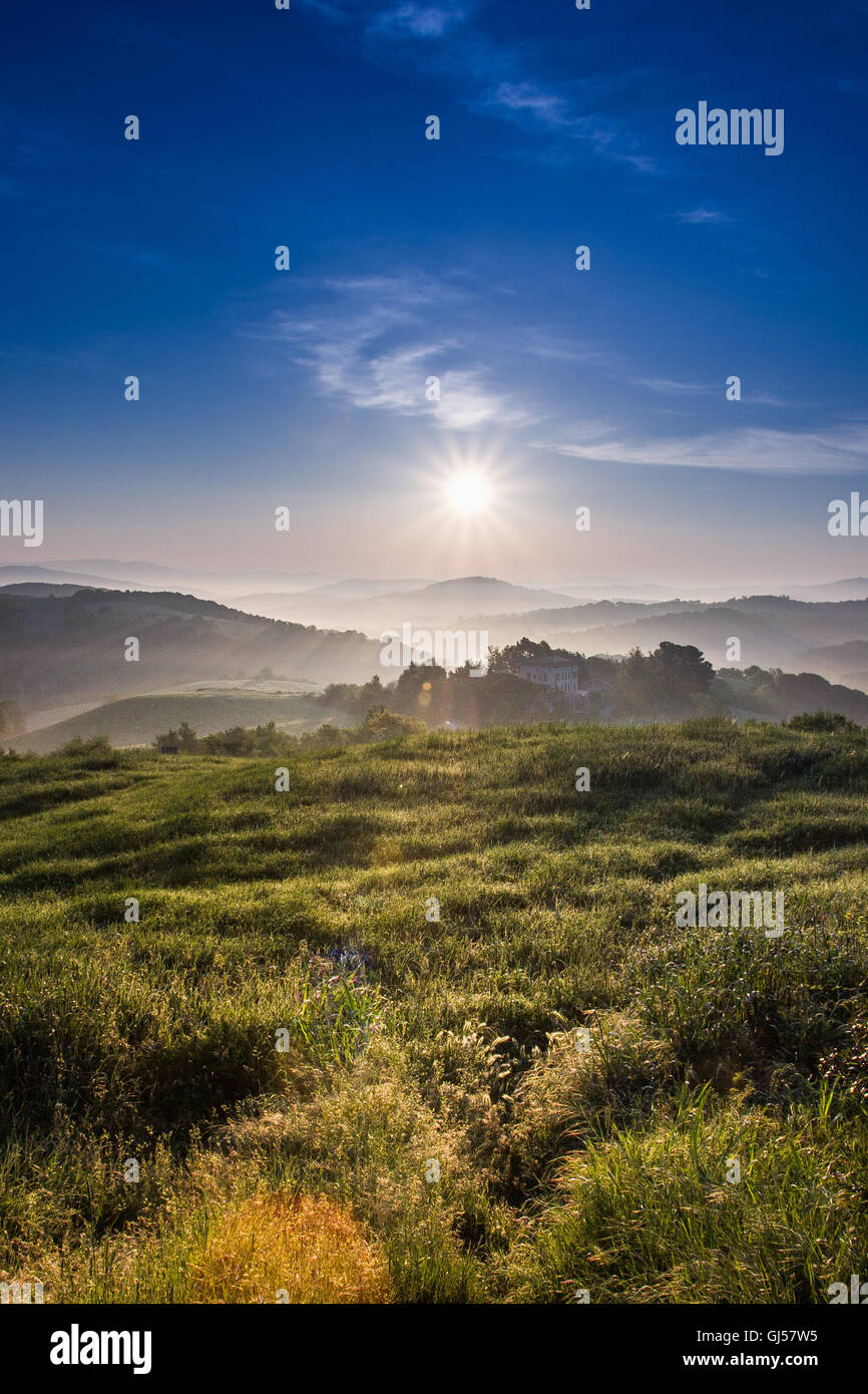 Guardistallo, Tuscany, Italy, view from the hill of Ricrio, landscape ...