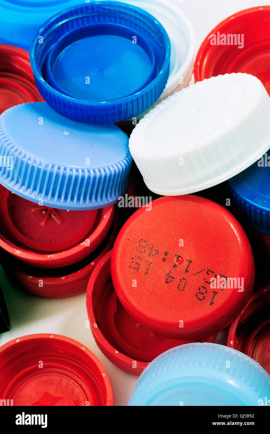 Recovery caps of plastic bottles for recycling Stock Photo - Alamy