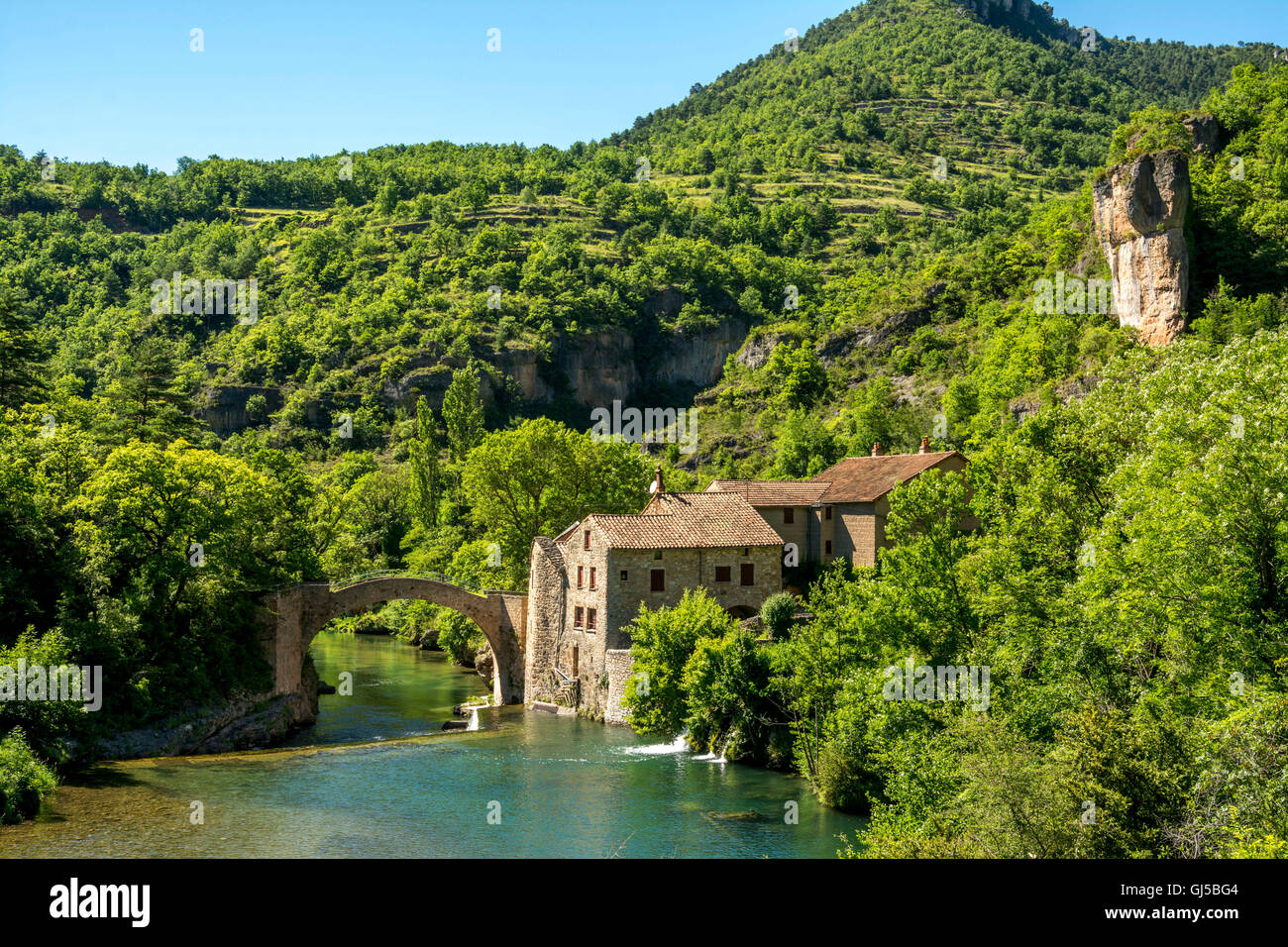 Mill of Corp. Dourbie valley, Causses du Larzac High Plateau, Grands ...